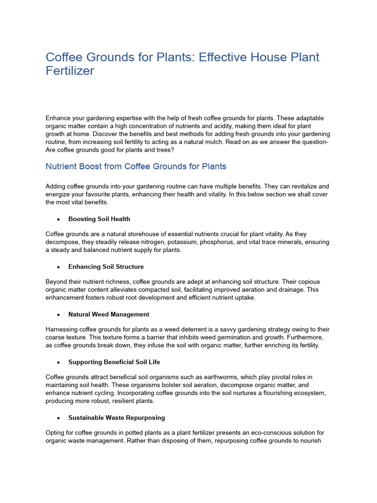 Coffee Grounds: Natural Fertilizer Benefits | PDF | Mulch | Soil