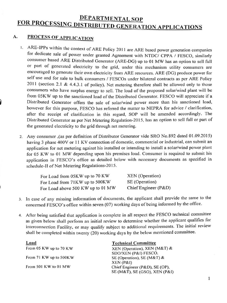 FESCO - 1708326324 - FESCO NET-Metering SOP-1 (15-09-2021) | PDF