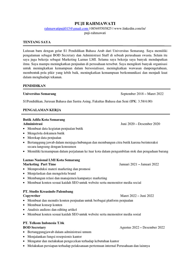 CV Puji Rahmawati Terbaru 2024 | PDF