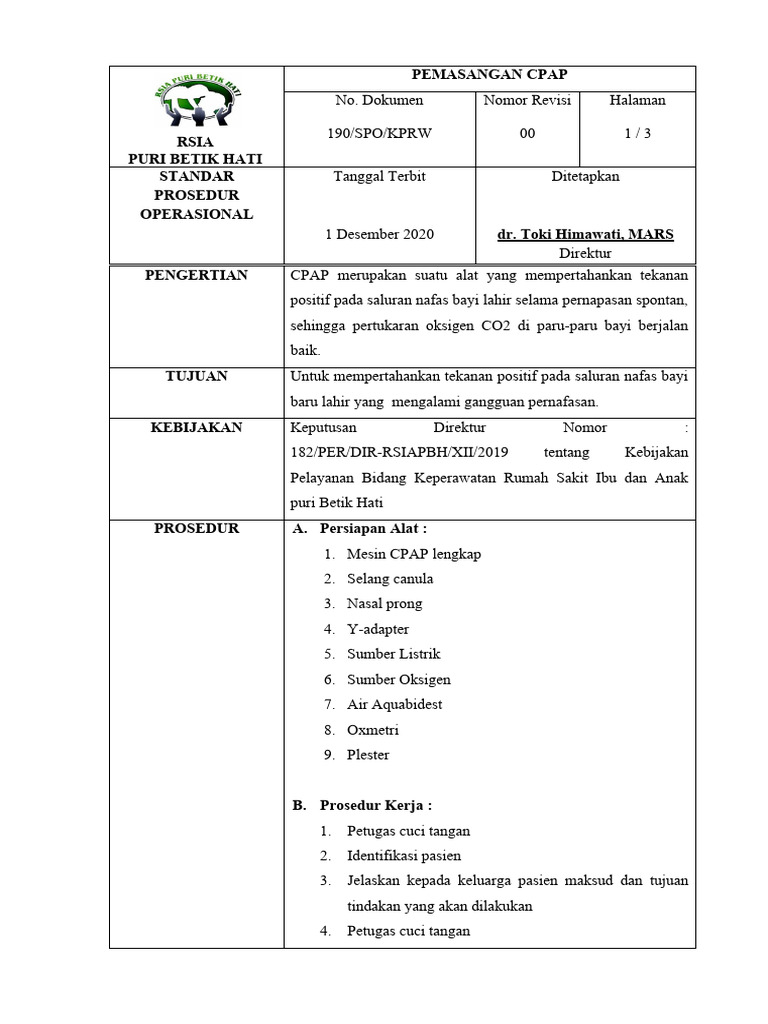 Spo Pemasangan Cpap | PDF