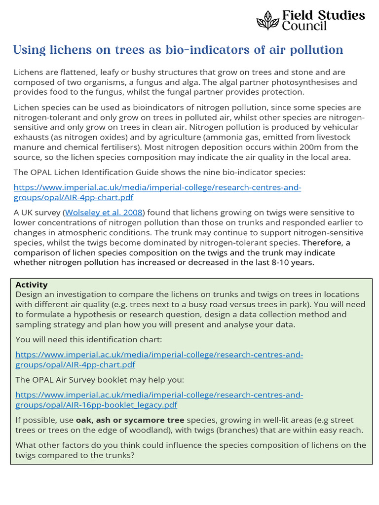 Lichens As Air Quality Indicators | PDF | Air Pollution | Trees