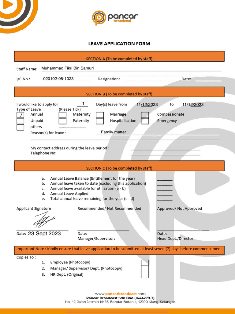 Leave Form | PDF | Business