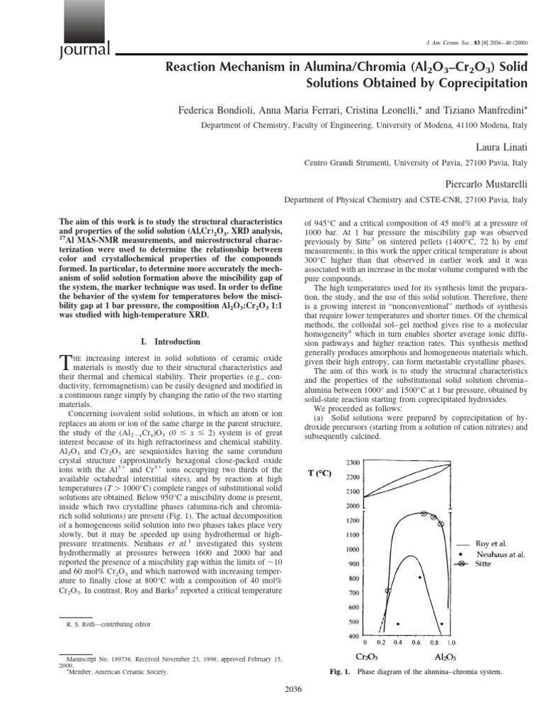 Reaction Mechanism in Alumina Chromia Al | Download Free PDF ...