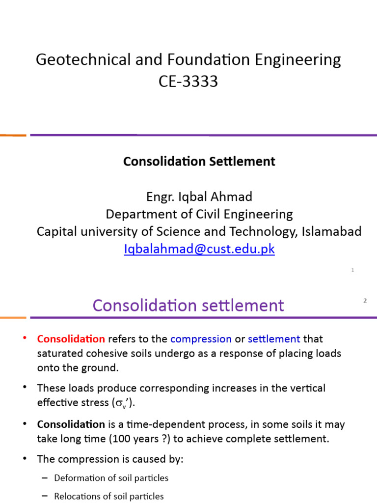 Lec 03 Consolidation Settlement | PDF | Civil Engineering | Solid Mechanics