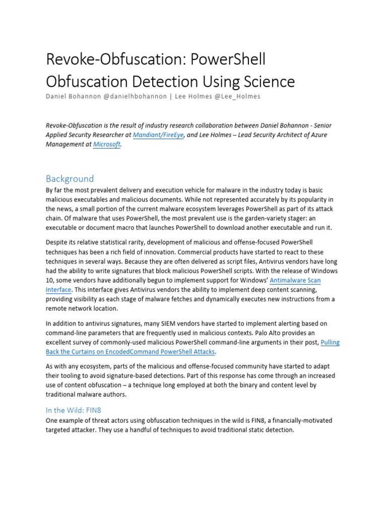Revoke Obfuscation Report | PDF | Malware | Antivirus Software Revoke Obfuscation Report | PDF | Malware | Antivirus Software