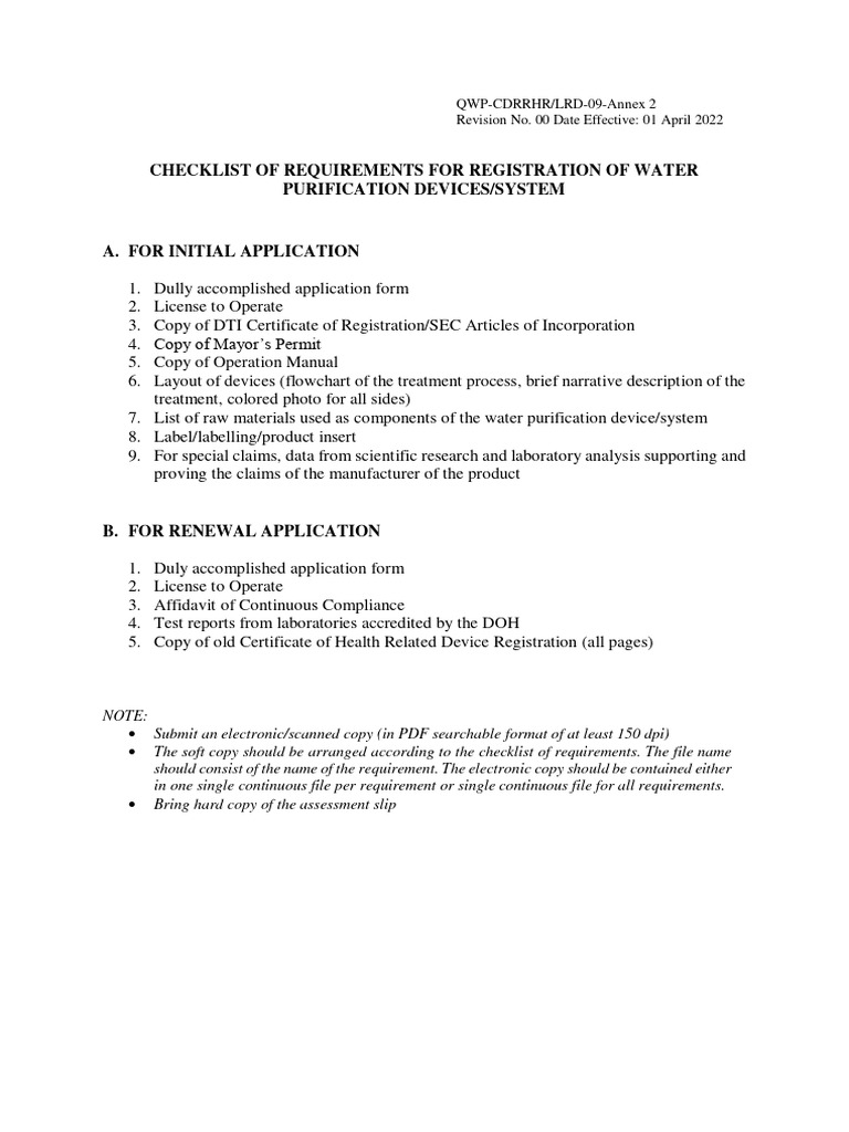 LRD 09 Annex 2 Checklist of Requirements | PDF