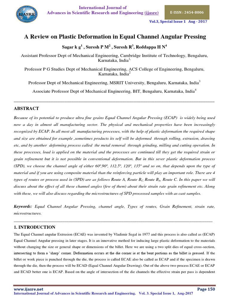 A Review On Plastic Deformation in Ecap | PDF | Alloy | Deformation ...