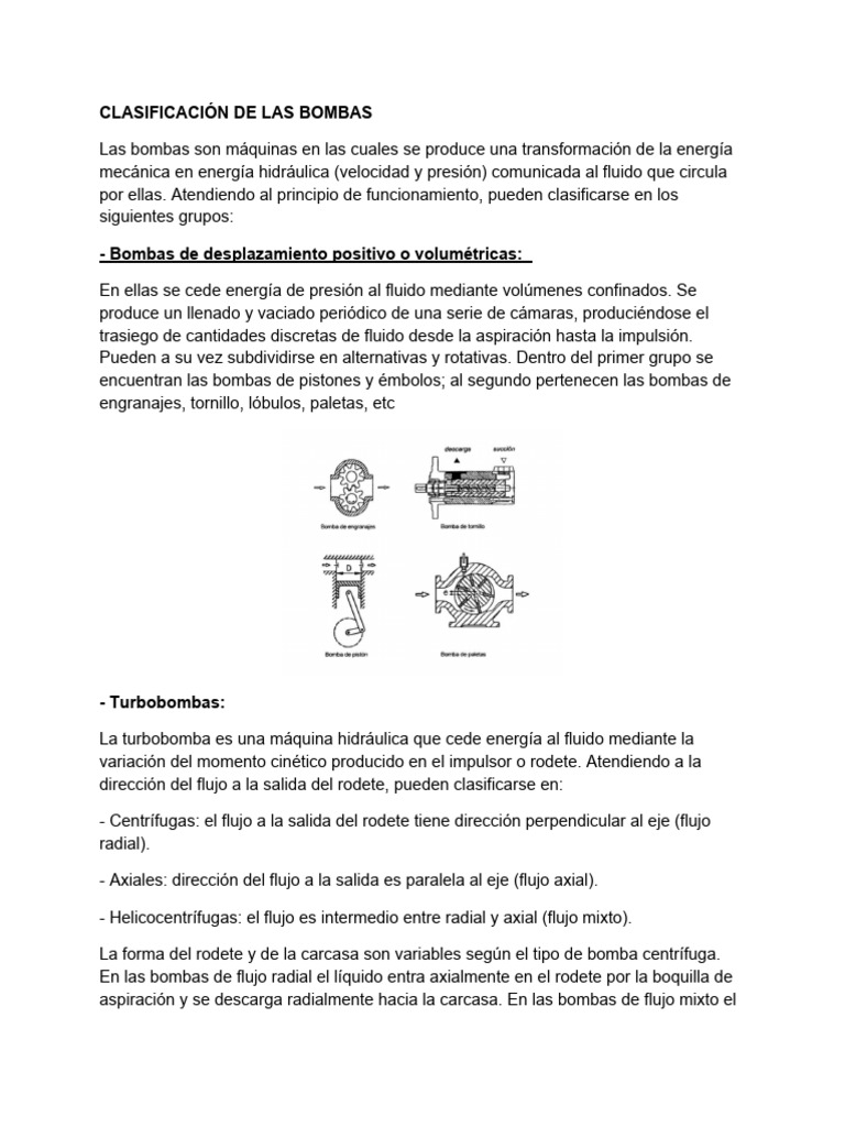 Clasificación y Tipos de Bombas | PDF | Bomba | Ingeniería mecánica