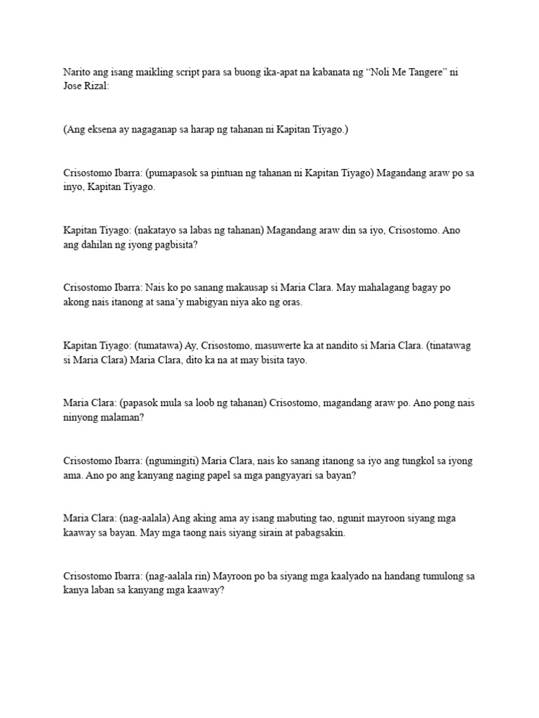 Noli Inspired Scripts For Filipino Sub | PDF