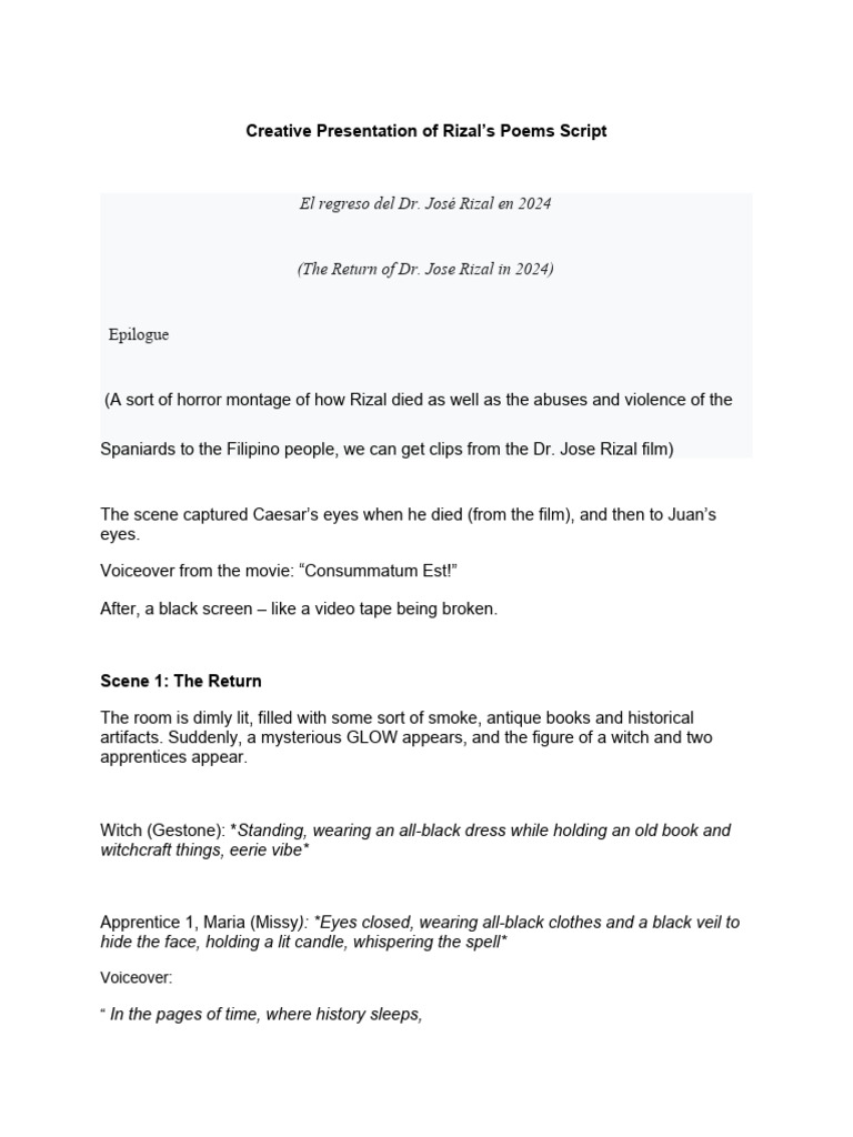 Creative Presentation of Rizal's Poems Script | PDF