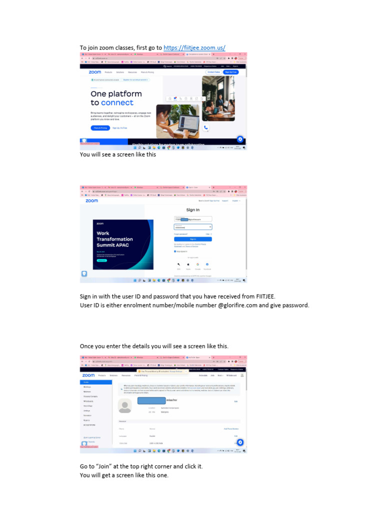 Instructions To Join Zoom | PDF