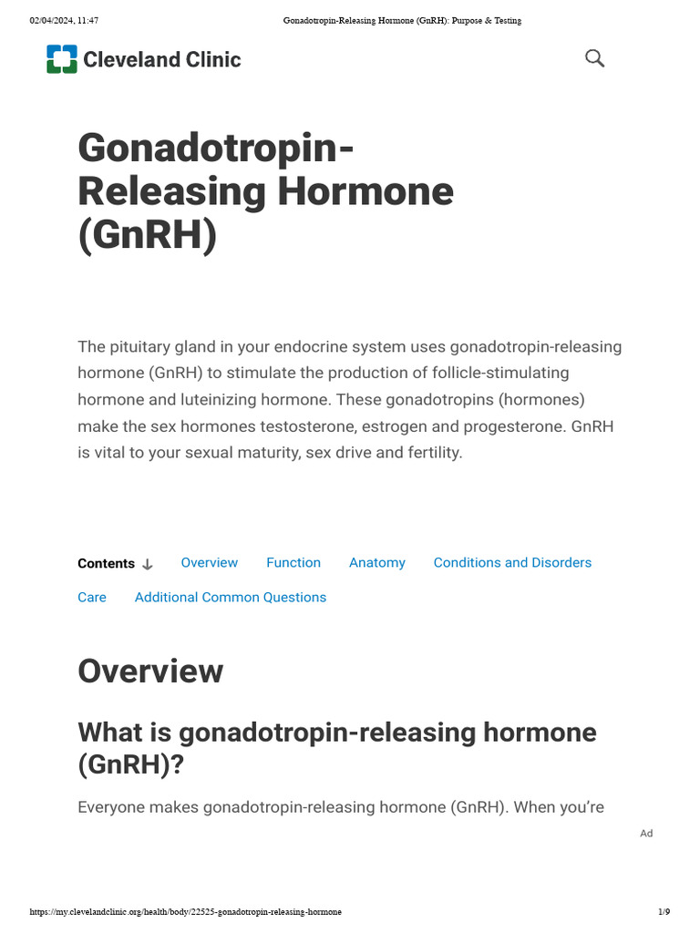 GnRH: Functions, Testing, and Disorders | PDF | Luteinizing Hormone ...