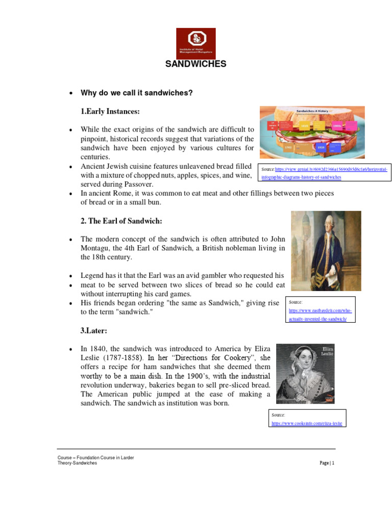 History and Components of Sandwiches | PDF | Sandwich | Breads
