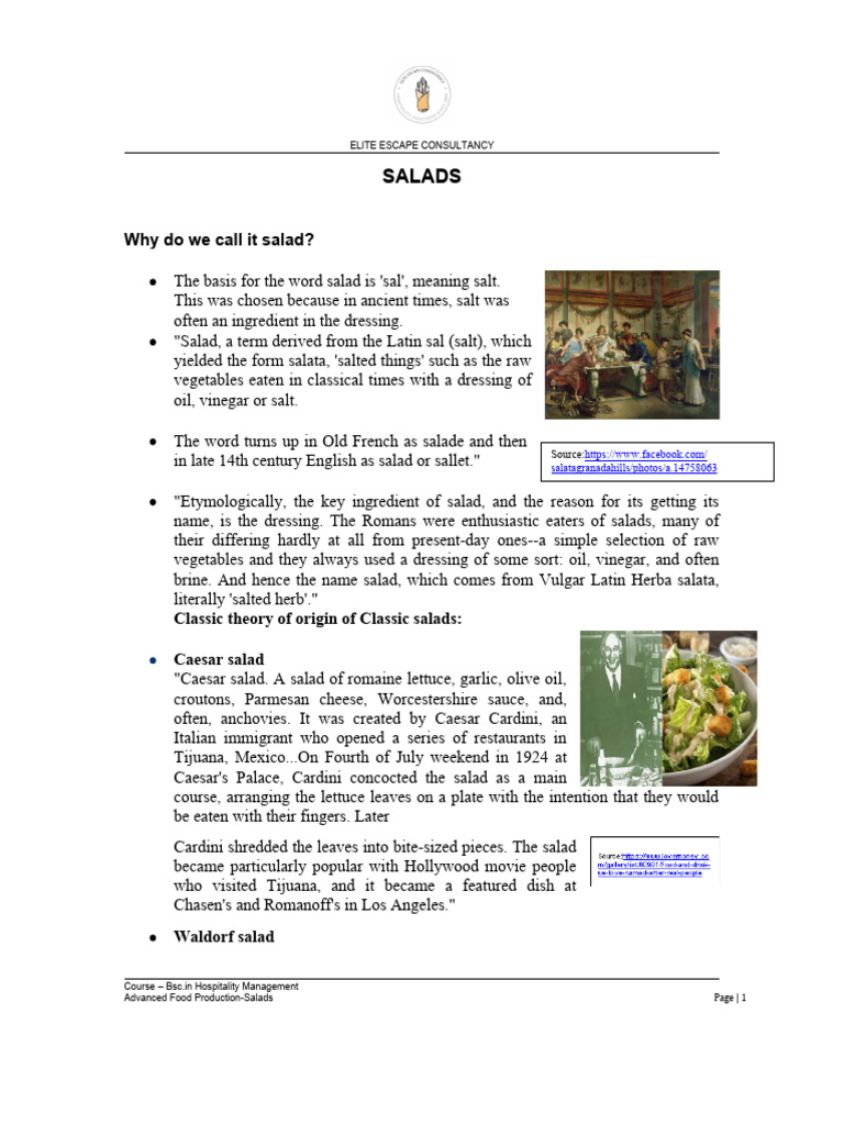 History and Types of Salads Explained | PDF | Salad | Foods