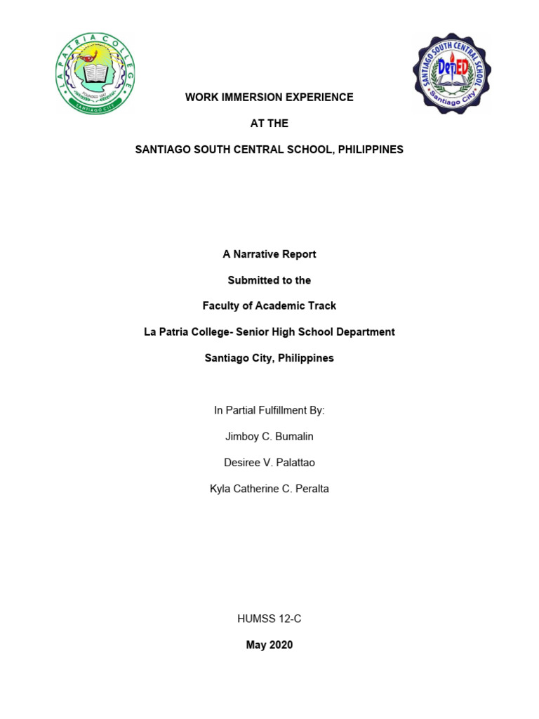 Narrative Report - Jimboy C. Bumalin's Group - Humss12-C Santiago South ...