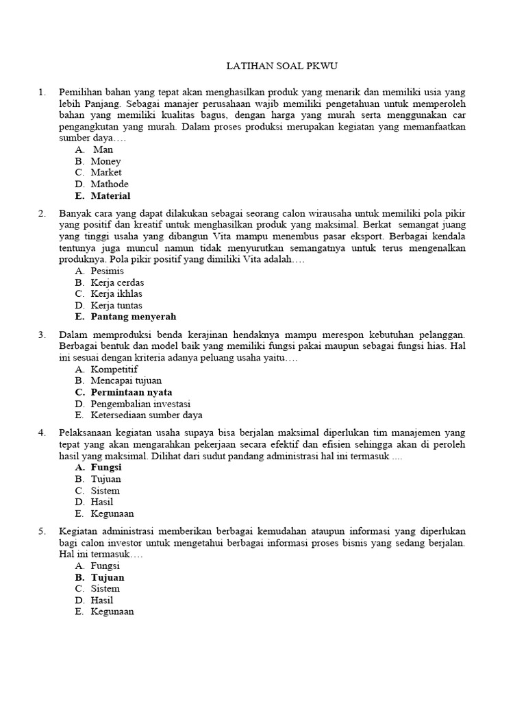 Latihan Soal Pkwu | PDF
