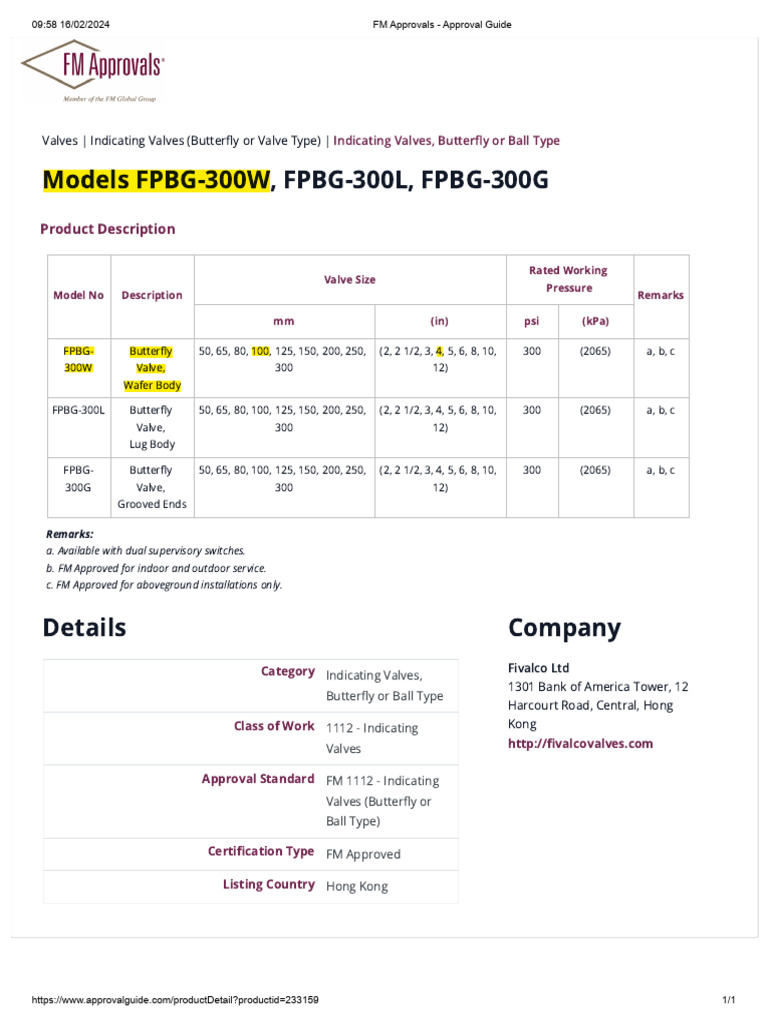 FM FPBG-300W | PDF | Valve | Gas Technologies
