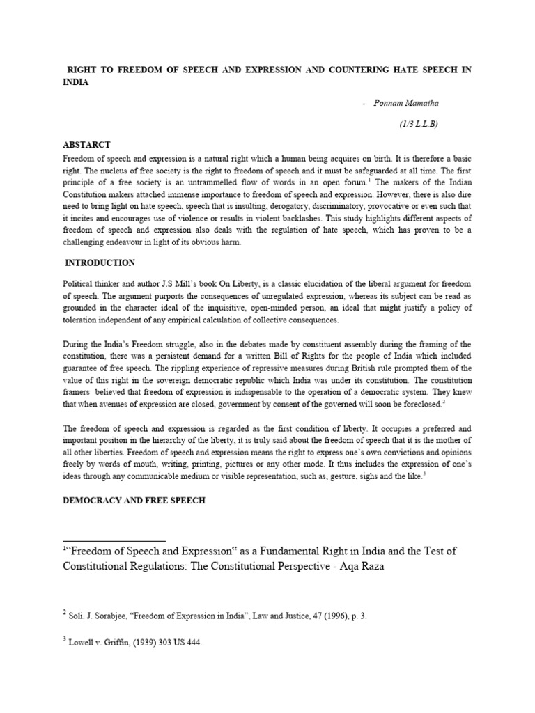 Freedom of Speech vs. Hate Speech in India | PDF | Freedom Of Speech ...