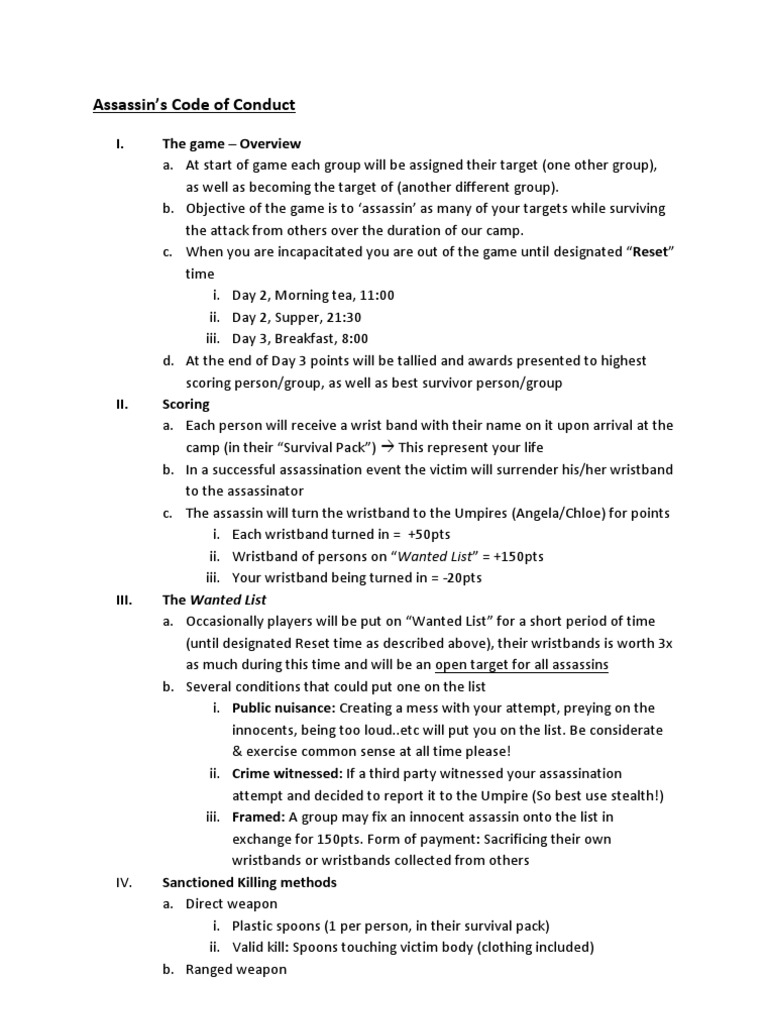 Assassin Game Rules Booklet Version | PDF | Assassination | Violence