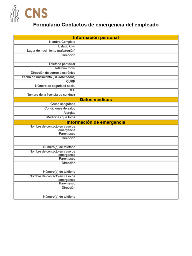 Formulario de Contactos de Emergencia | PDF
