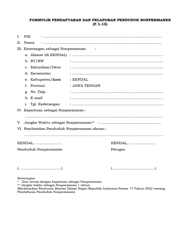 Form Penduduk Non Permanen | PDF