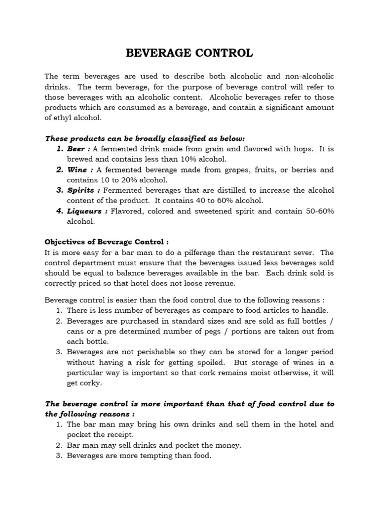 4. Beverage control | PDF | Alcoholic Beverages | Drink