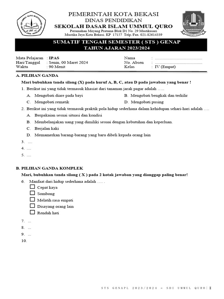 Contoh Kop Sts Genap 2023-2024 | PDF