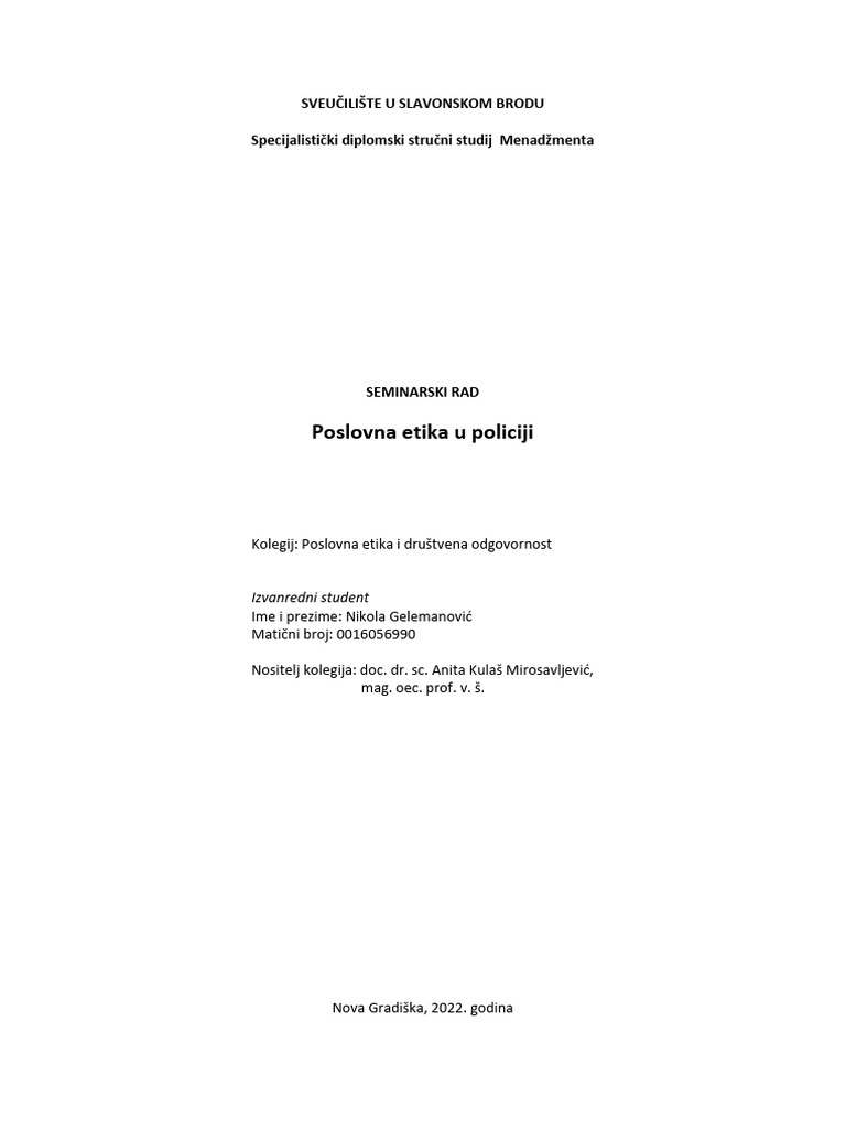 Poslovna Etika U Policiji | PDF