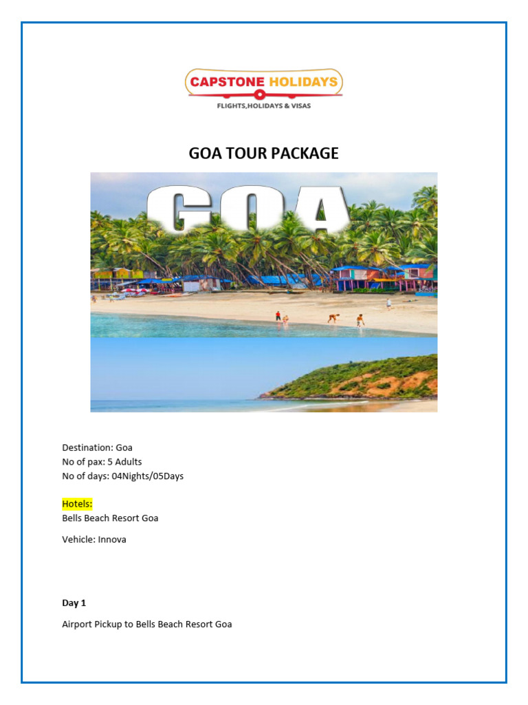 Goa Tour Package - Goa Vacation Packages - Goa Trip - Goa Tours and Packages - Goa Travel ...