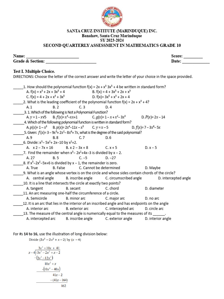 Grade 10 Math 2nd Quarterly Exam | PDF | Angle | Numerical Analysis