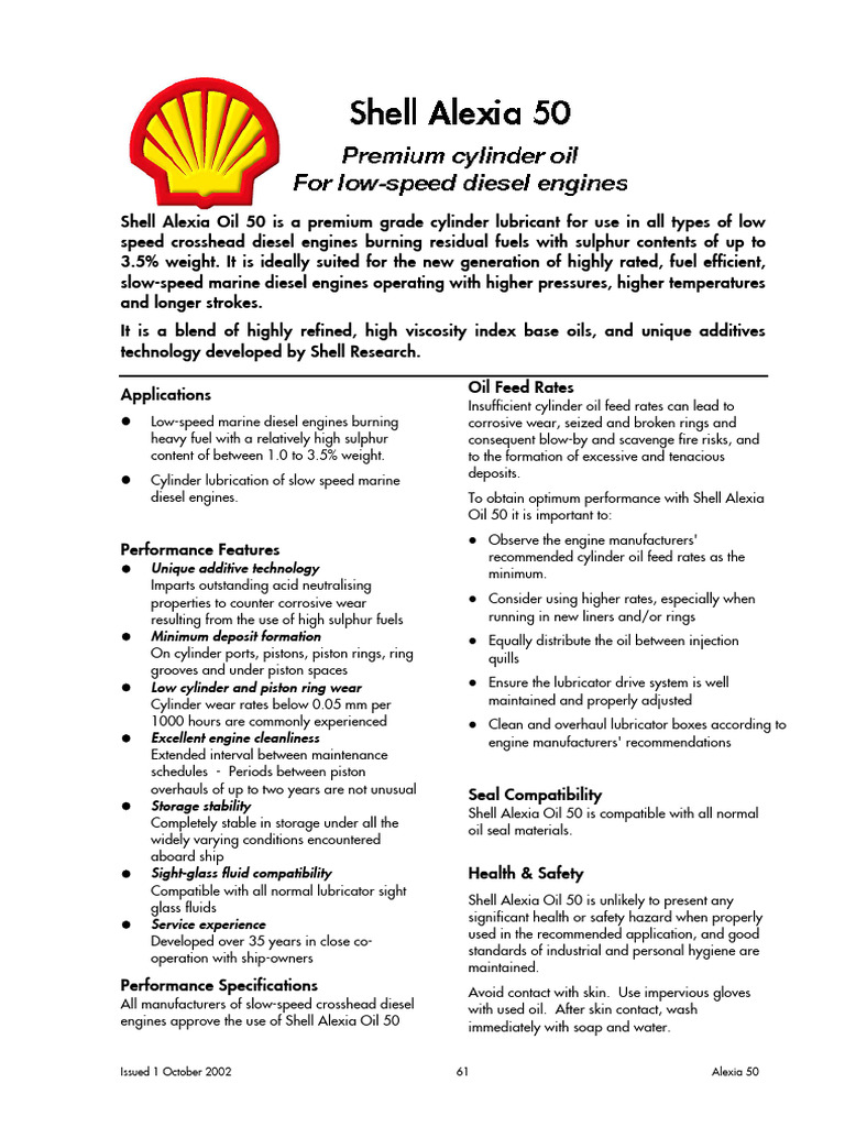 TDS_Shell Alexia 50 | PDF | Diesel Engine | Piston