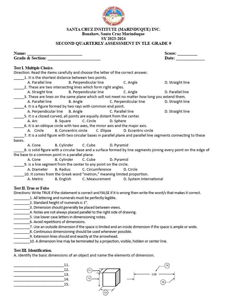 Grade 9 TLE 2nd Quarterly Assessment | PDF | Perpendicular | Circle