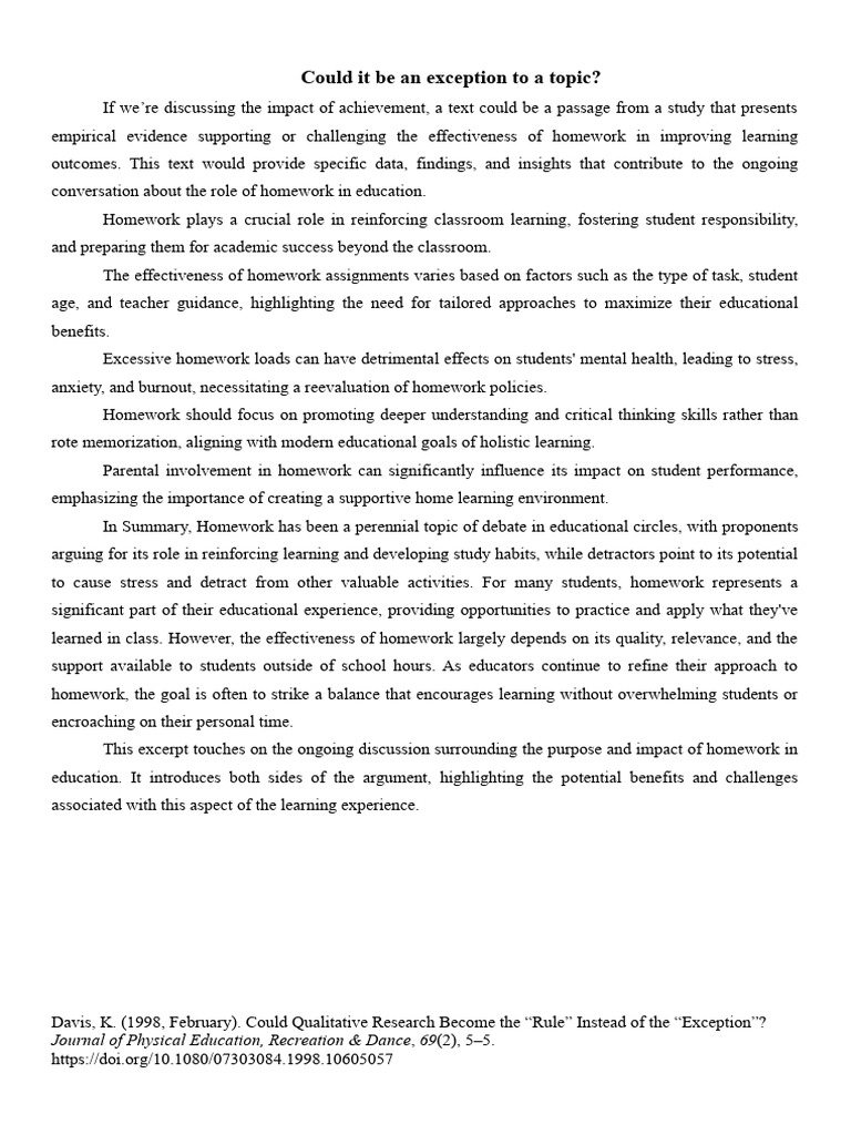 Could It Be An Exception To A Topic | PDF | Homework | Learning