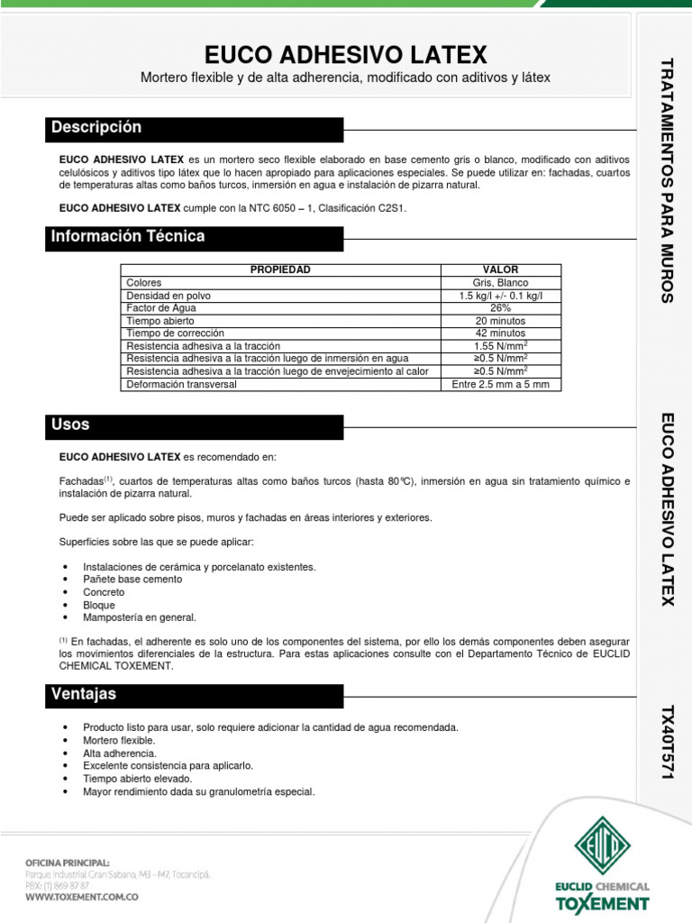 Euco Adhesivo Latex | PDF | Hormigón | Agua