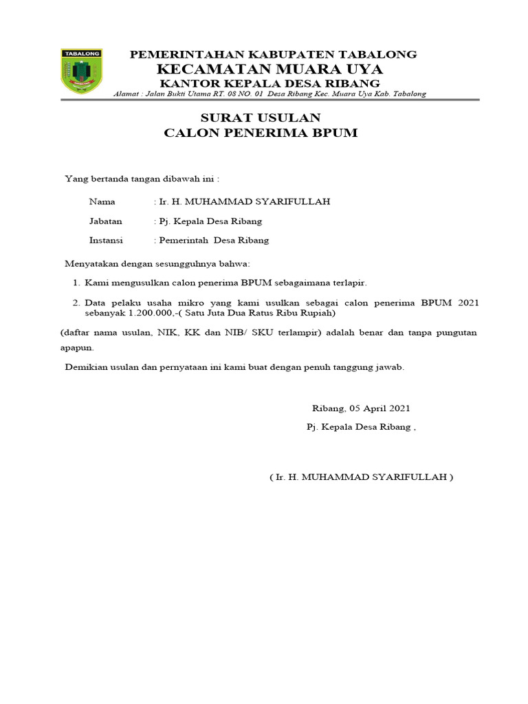 02 Format Surat Usulan Bpum Um 2021 | PDF