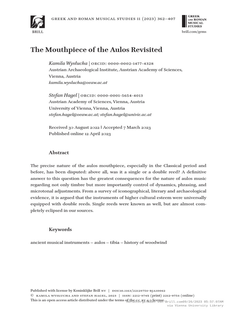 Aulos Mouthpiece: Single vs. Double Reed | PDF | Musical Instruments ...
