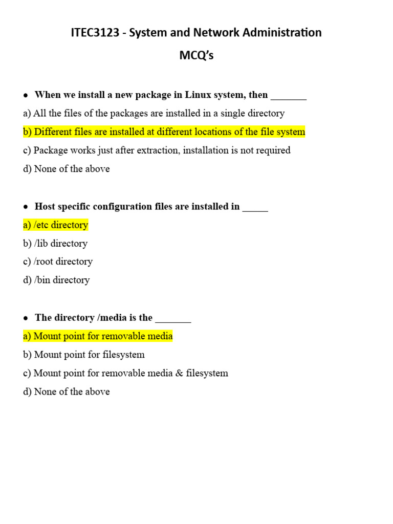 System and Network Administration MCQs - ITEC3123 | PDF | Domain Name System | Active Directory