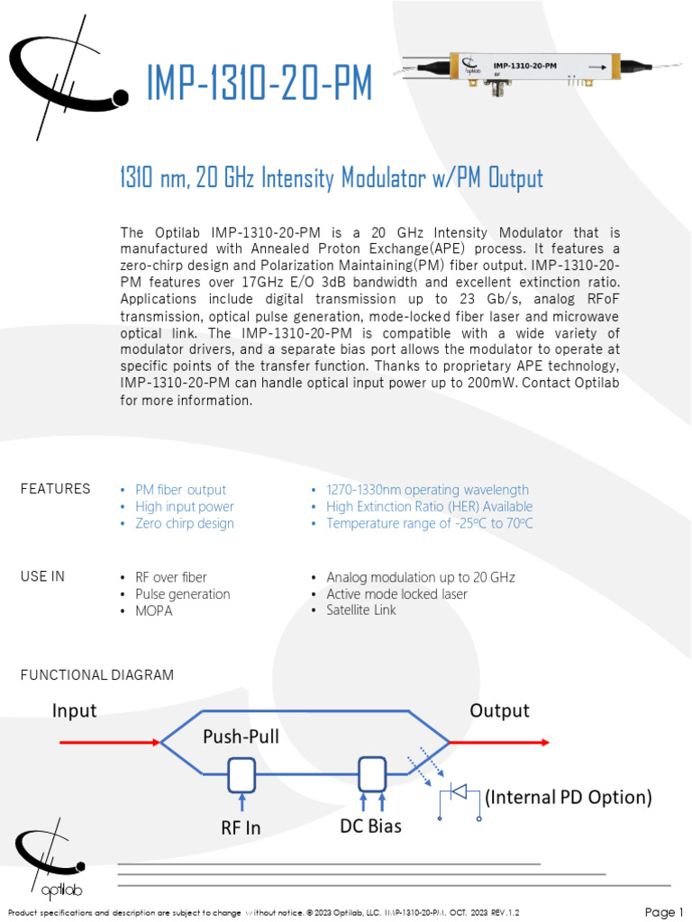 20 GHz Intensity Modulator Overview | PDF | Laser | Optical Fiber