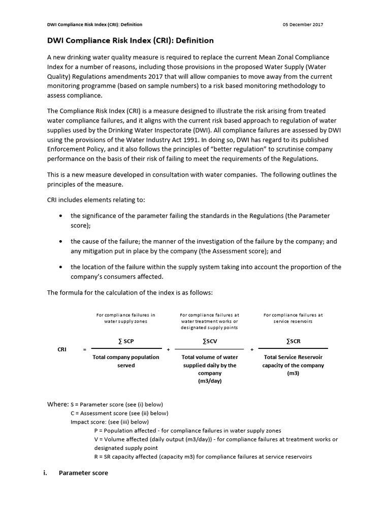 DWI Compliance Risk Index CRI Definition | PDF | Regulatory Compliance ...