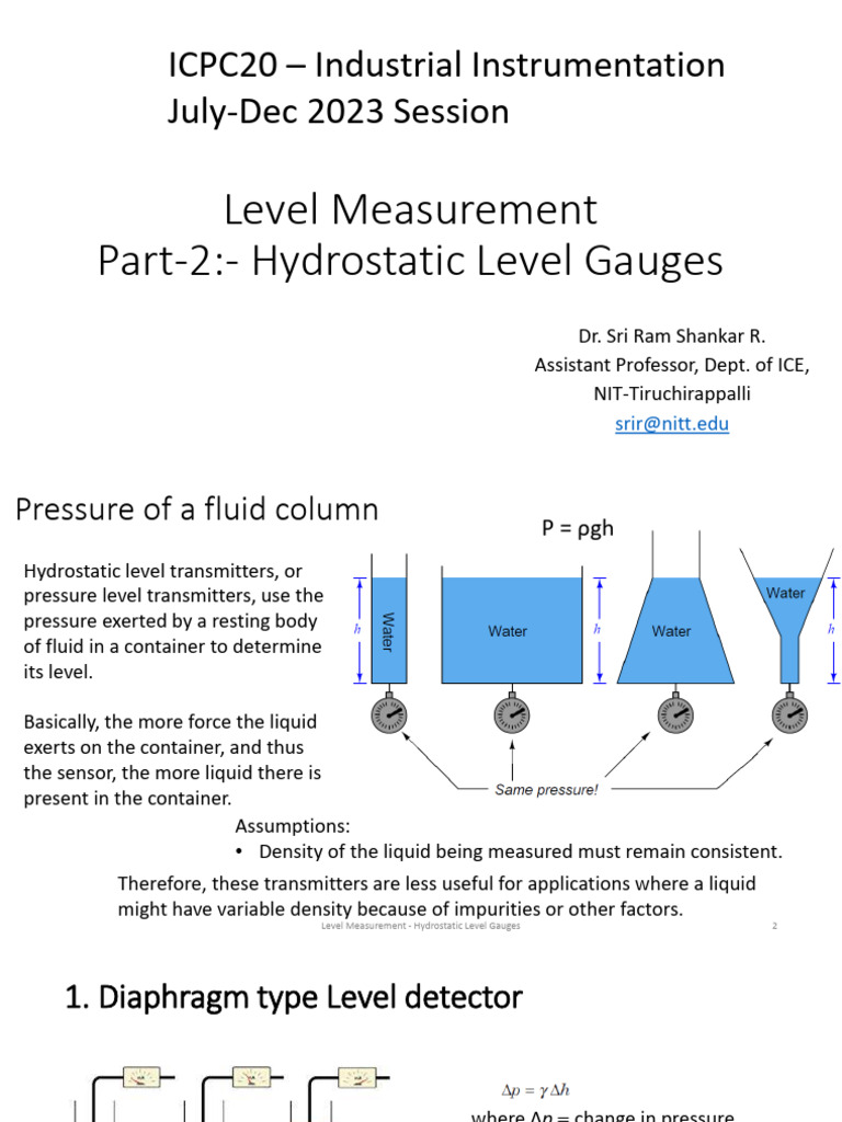 Level Measurement Part 2 Hydostatic Type Level Gauges Pdf Pressure