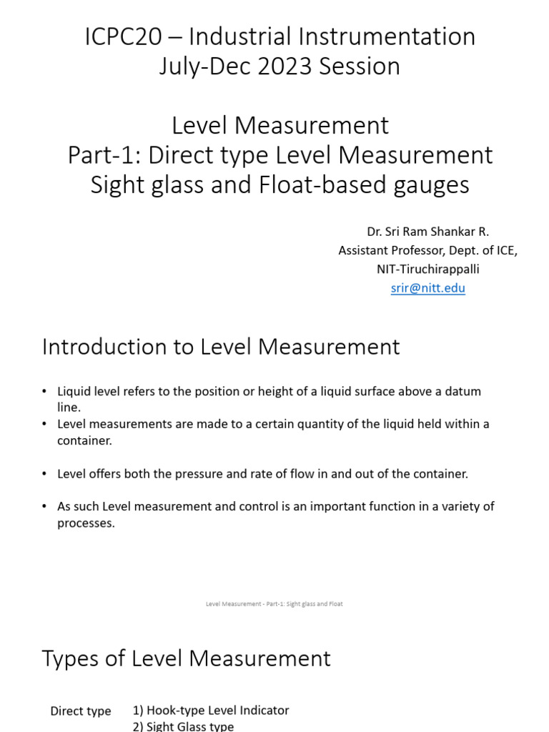 Level Measurement Part 1 Sight Glass and Float Type Gauges | PDF ...