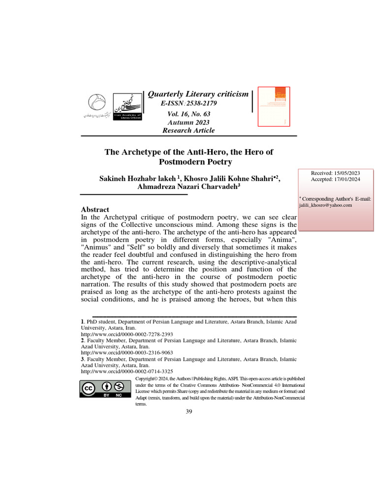 The Archetype of The Antihero The Hero of Postmodern Poetry | PDF ...