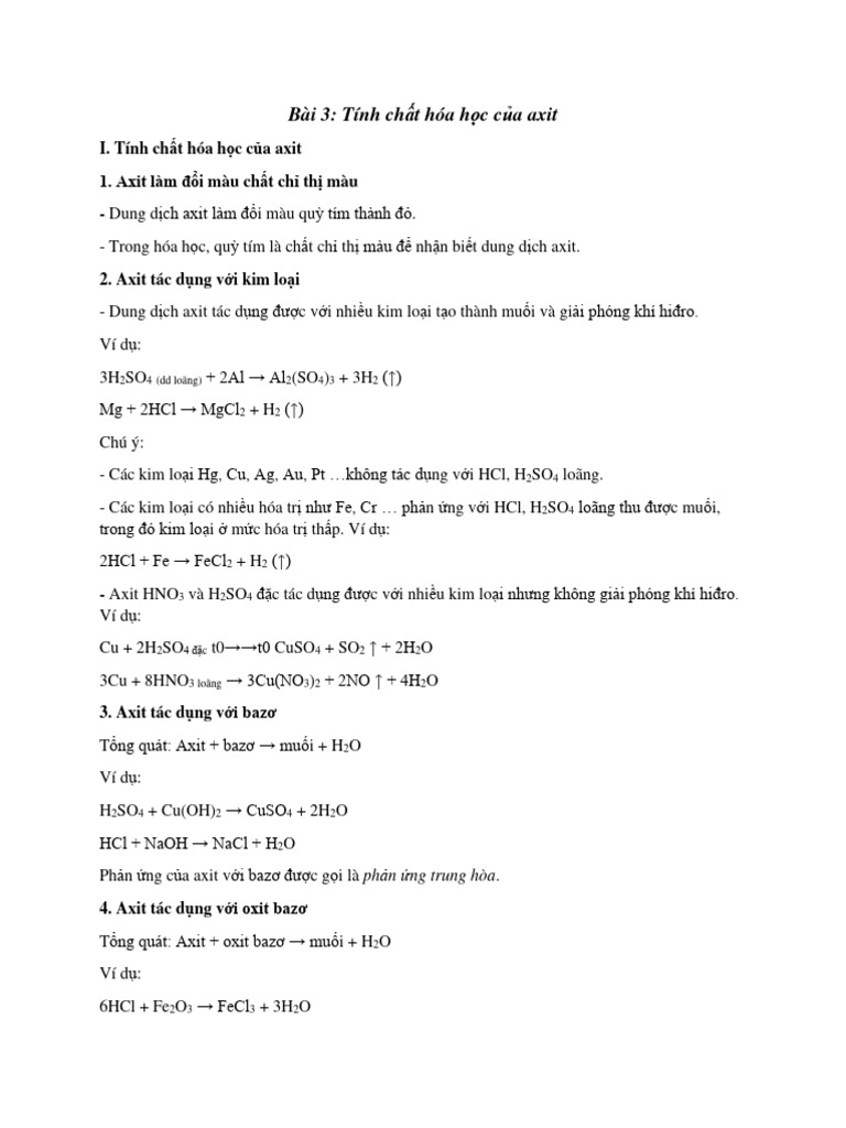 Bài 3 TCHH C A Axit | PDF