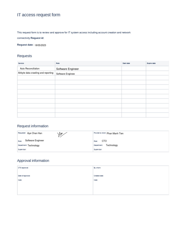 IT Access Request Form Template | PDF
