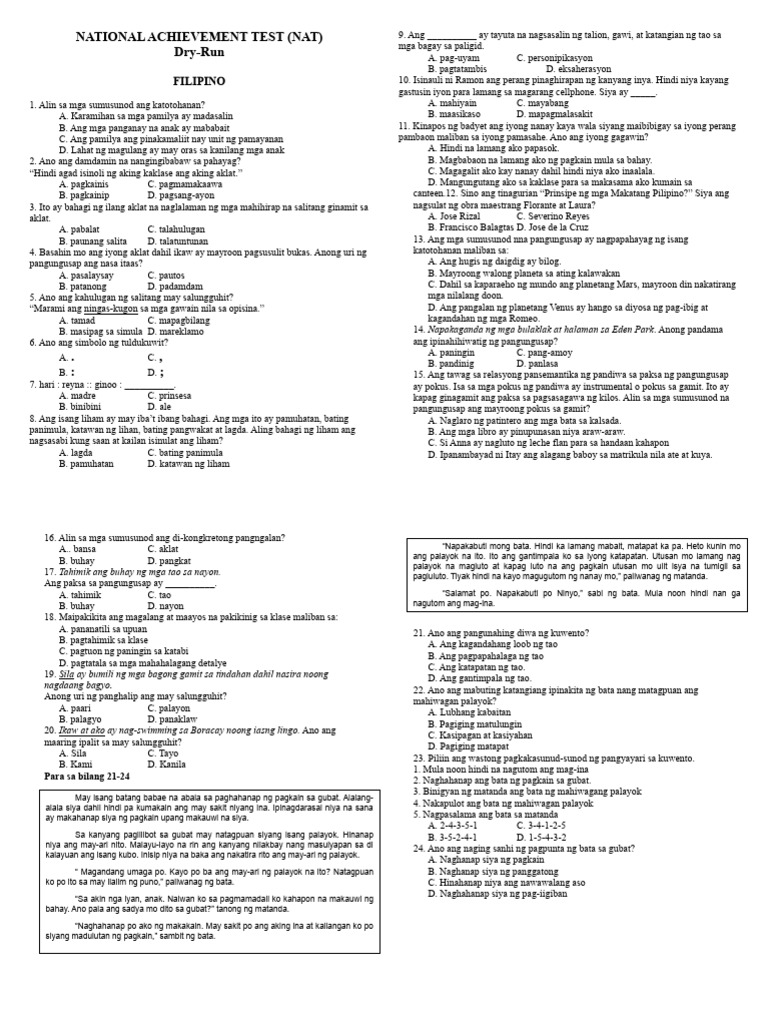 National Achievement Test Dry Run (Edited) | PDF