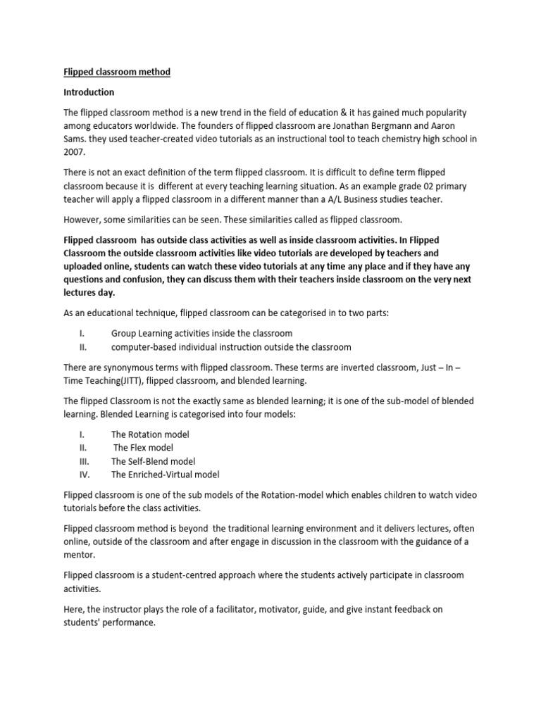 Flipped Classroom Method Overview | PDF | Teachers | Learning