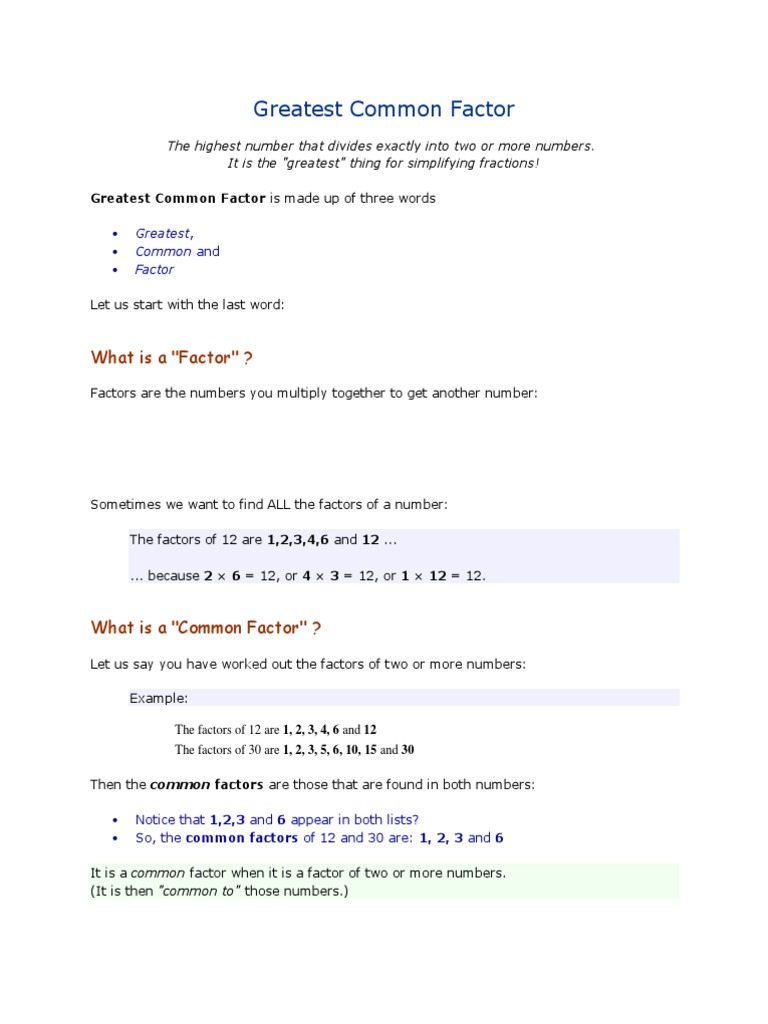 Greatest Common Factor | PDF | Elementary Mathematics | Functions And ...