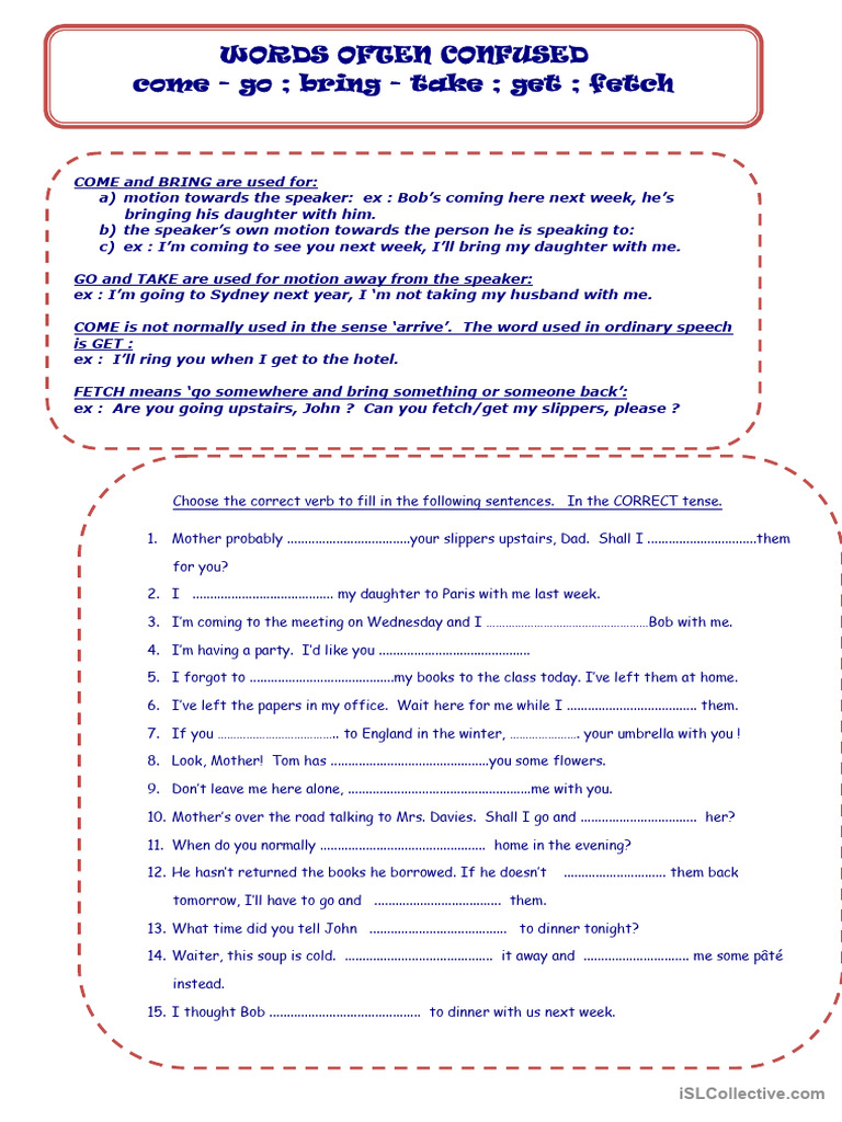 Come - Go Bring - Take Get Fetch | PDF