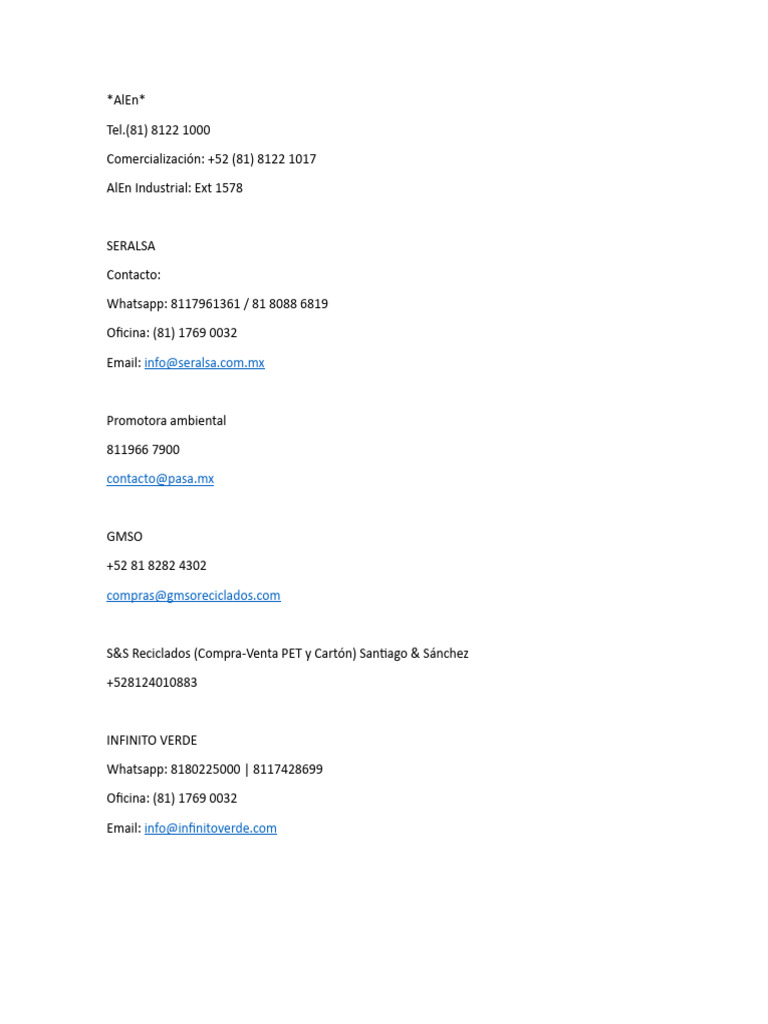 Contactos Reciclaje | PDF