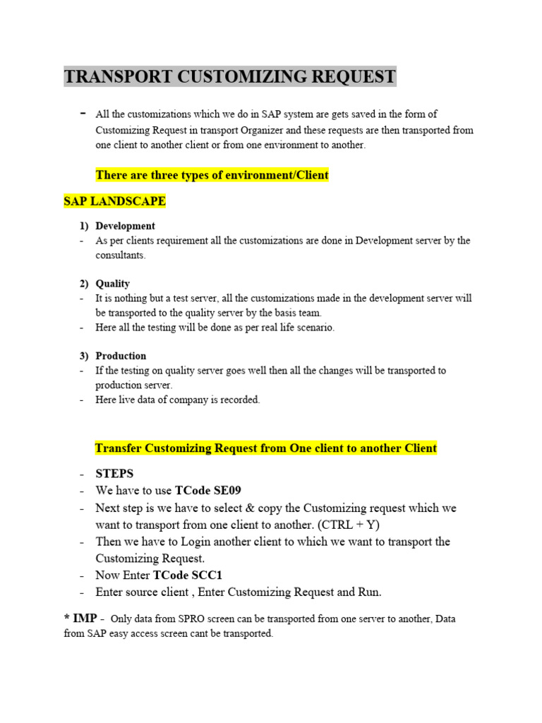 Transport Customizing Request | PDF